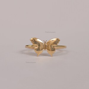Butterfly Ring, 14k Gold Butterfly Stacking Ring, Plain Gold Minimalist ...