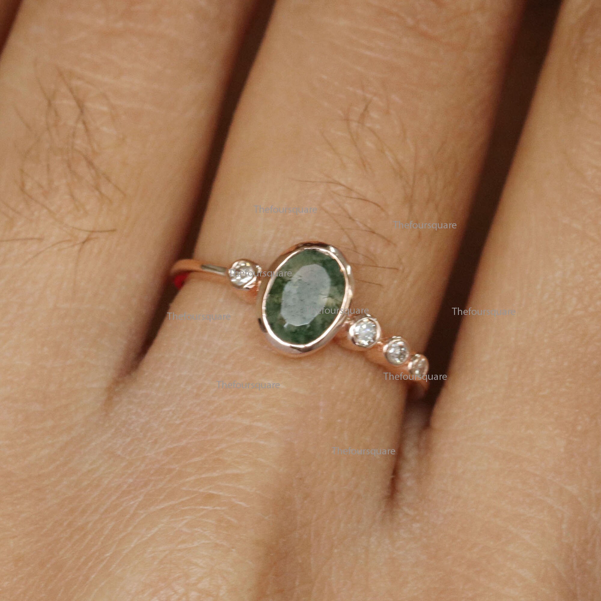 Unique Moss Agate Diamond Ring 14k Yellow Gold Diamond Ring | Etsy