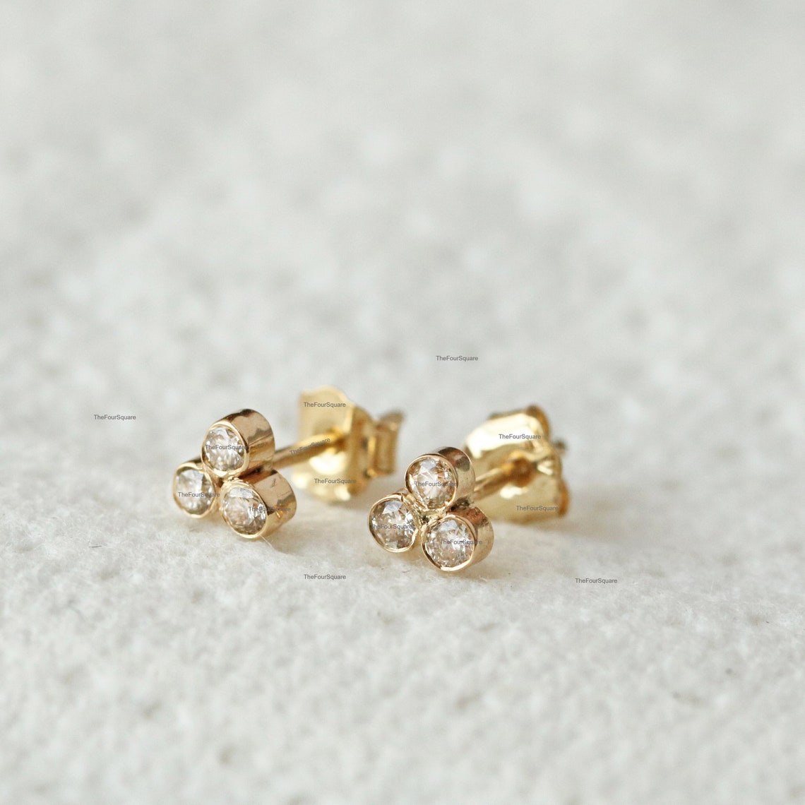 Small Diamond Cluster Stud Earrings, 14k Solid Gold, White Gold, Rose ...