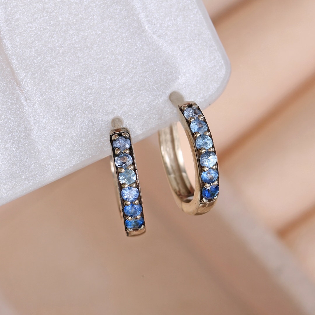 Blue Sapphire Ombre Huggie Hoops by Thefoursquare, Light to Dark Blue ...