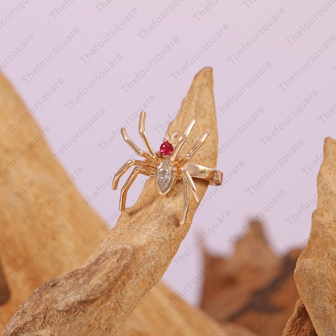Spider Cuff Earring, Diamond & Ruby Ear Cuff, 14k Gold Gothic Spider ...