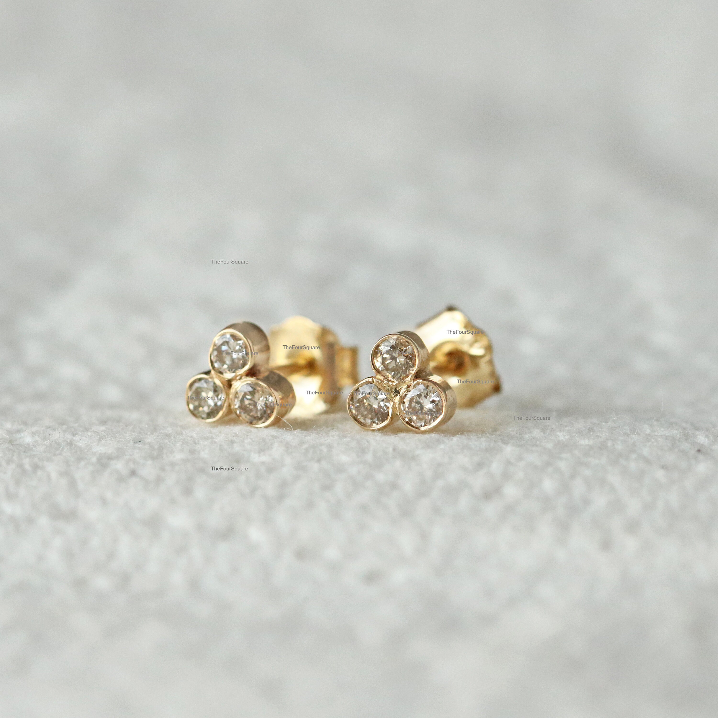 Small Diamond Cluster Stud Earrings, 14k Solid Gold, White Gold, Rose ...