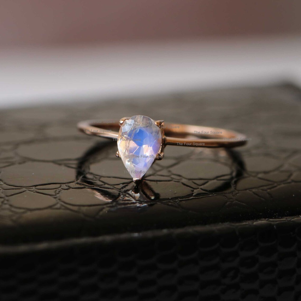 Pear Moonstone Ring 14k Rose Gold Wedding Dainty Ring | Etsy