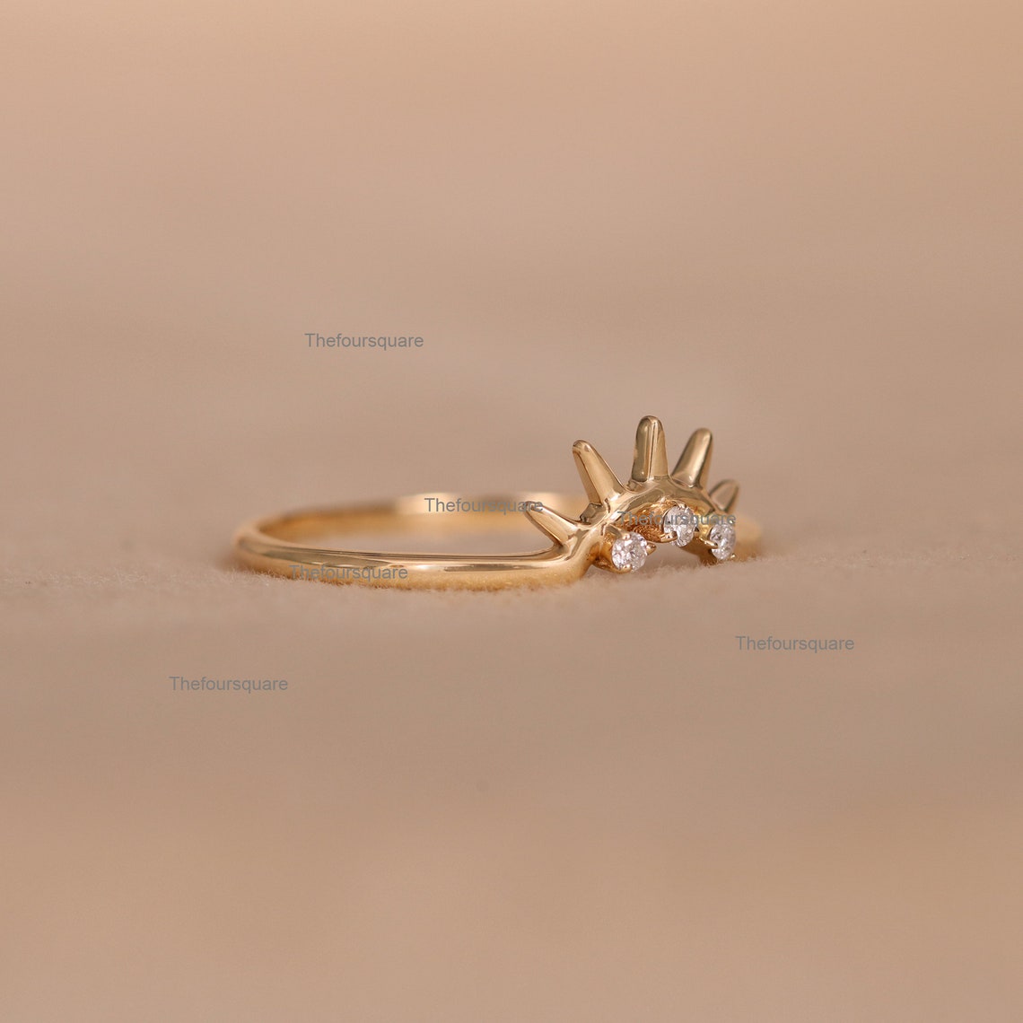 Diamond Spike Ring, 14k Gold Sunburst Ring, Mini Spike Ring, Trio ...