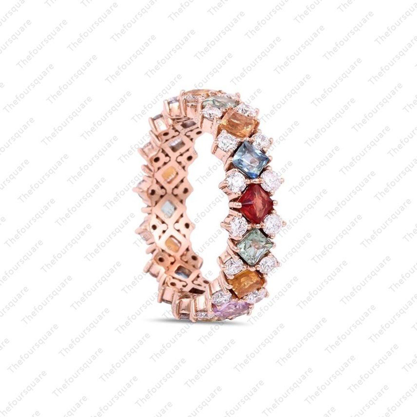 Princess Eternity Ring, Multi Sapphire Full Eternity Band, 14k Solid ...