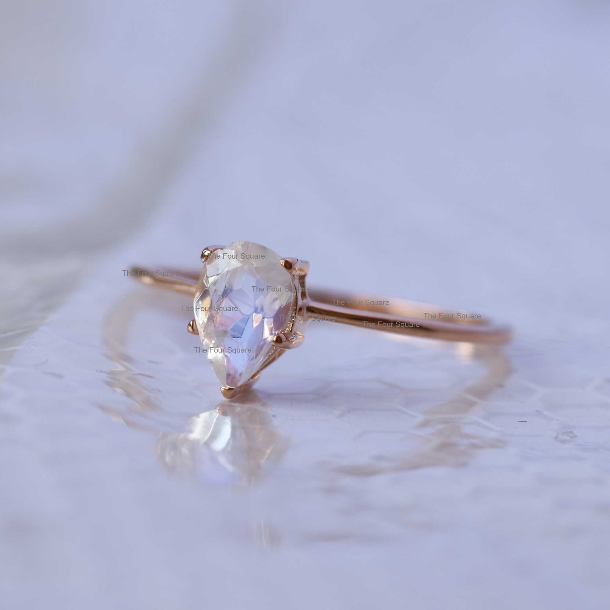 Pear Moonstone Ring 14k Rose Gold Wedding Dainty Ring - Etsy