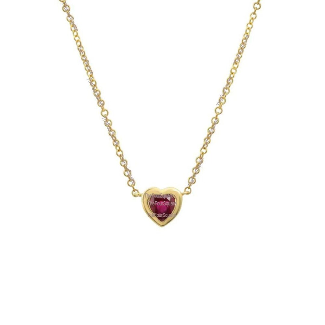 Solitaire Natural Ruby Heart Pendant, Solid 14k Yellow Gold Love ...