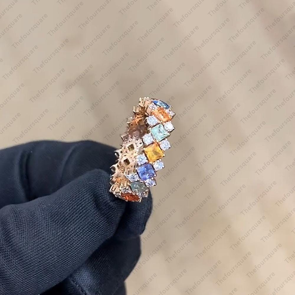 Princess Eternity Ring, Multi Sapphire Full Eternity Band, 14k Solid ...