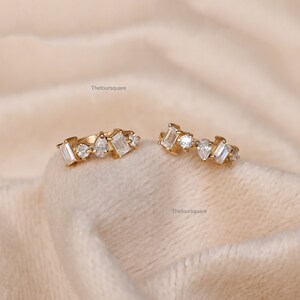 Diamond Multi Shape Hoops, Natural Diamonds Wedding Earrings, 14k Solid ...
