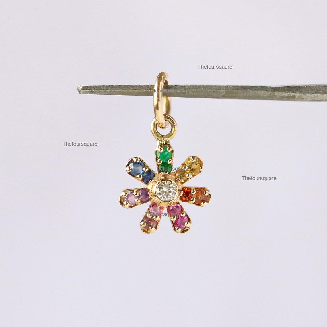 Rainbow Sapphire Charm, 14k Gold Colorful Charm Pendant, Natural ...