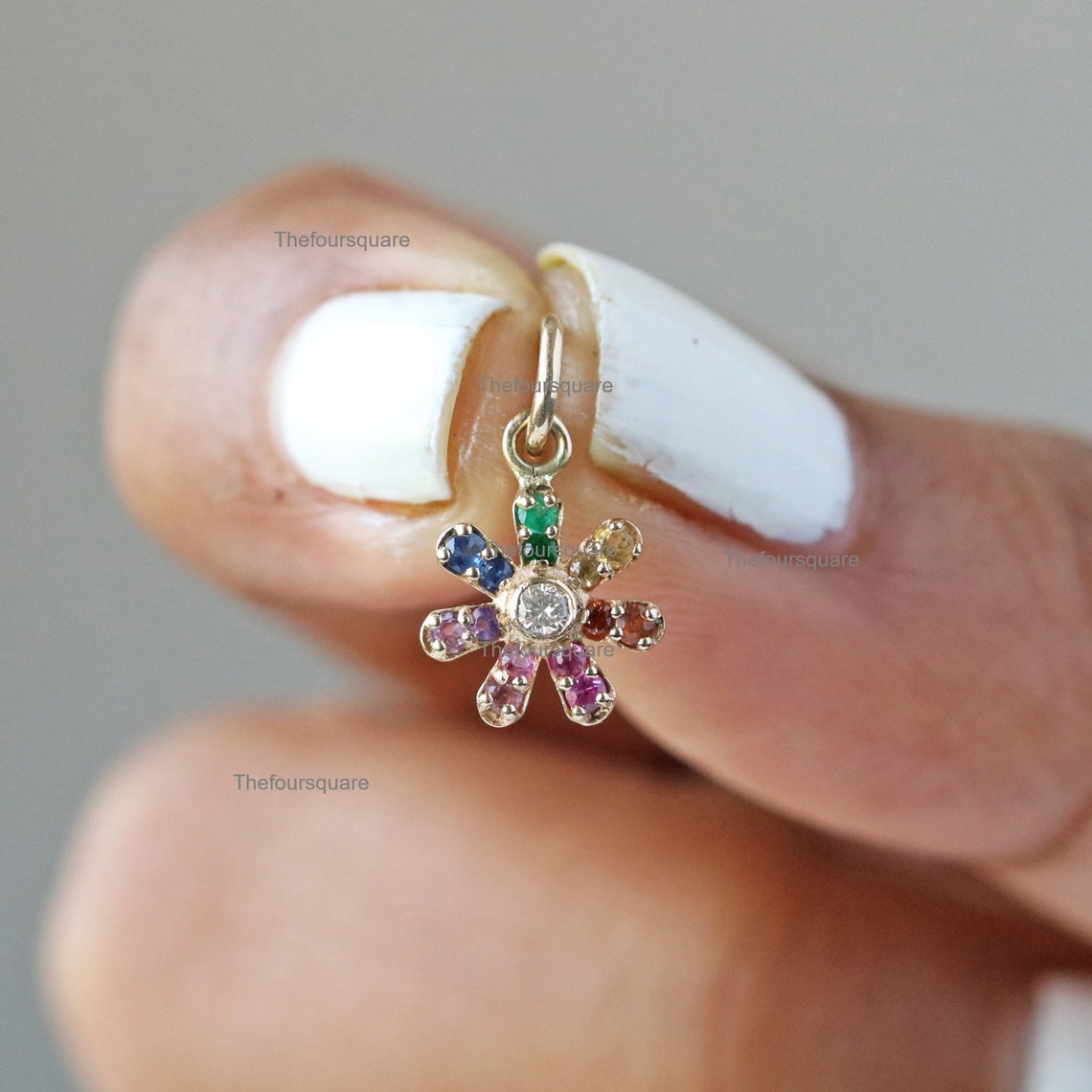 Rainbow Sapphire Charm, 14k Gold Colorful Charm Pendant, Natural ...