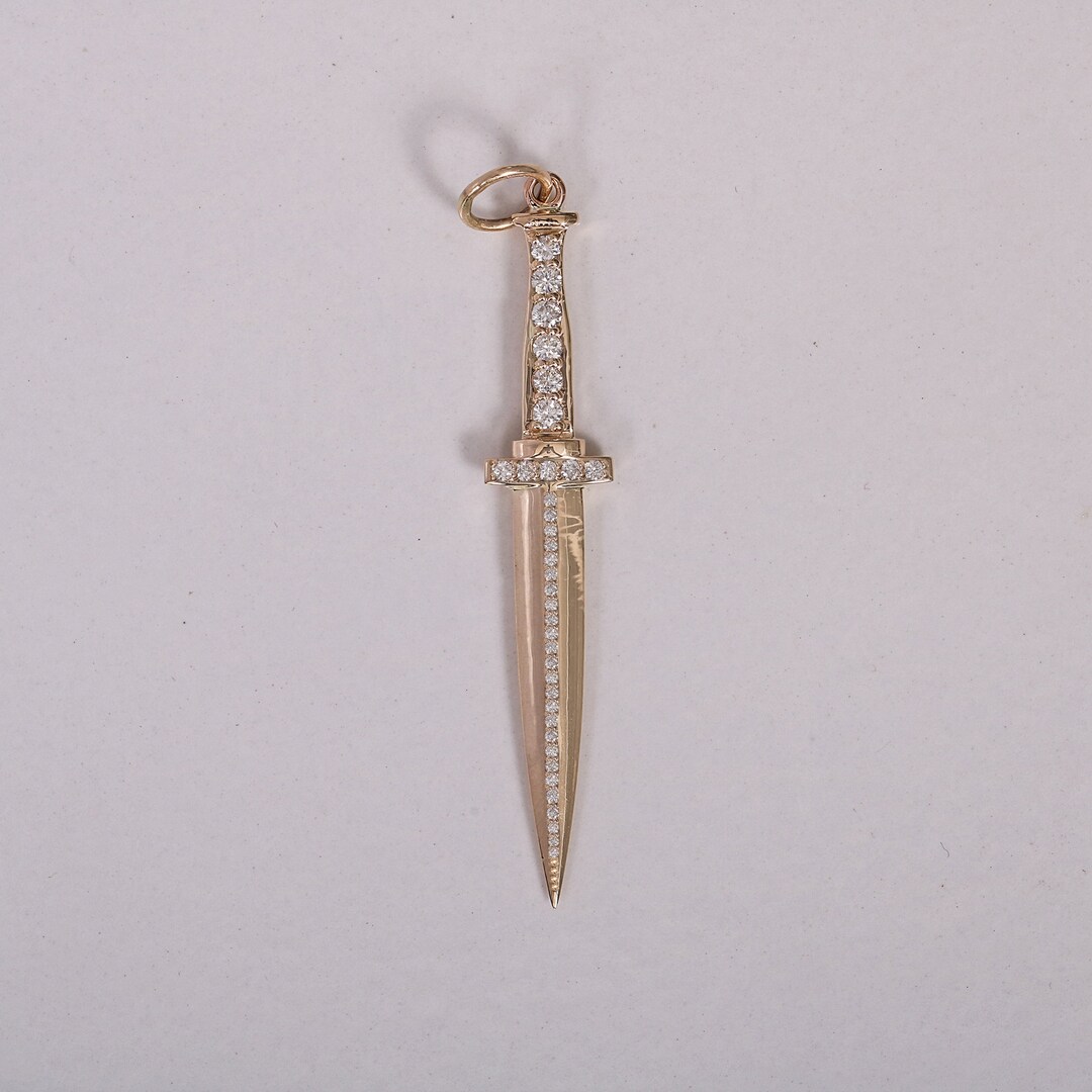 Diamond Sword Pendant, Dagger Charm, 14k Solid Gold Sword Charm, Gothic ...