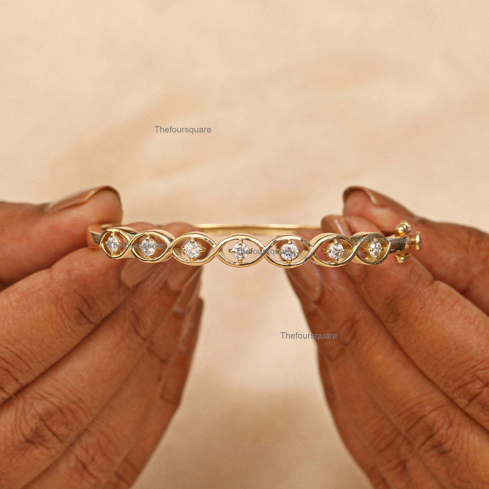 Diamond Evil Eye Bangle, 14k Solid Gold Natural Diamonds Bracelet ...