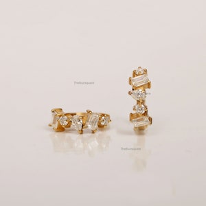 Diamond Multi Shape Hoops, Natural Diamonds Wedding Earrings, 14k Solid ...
