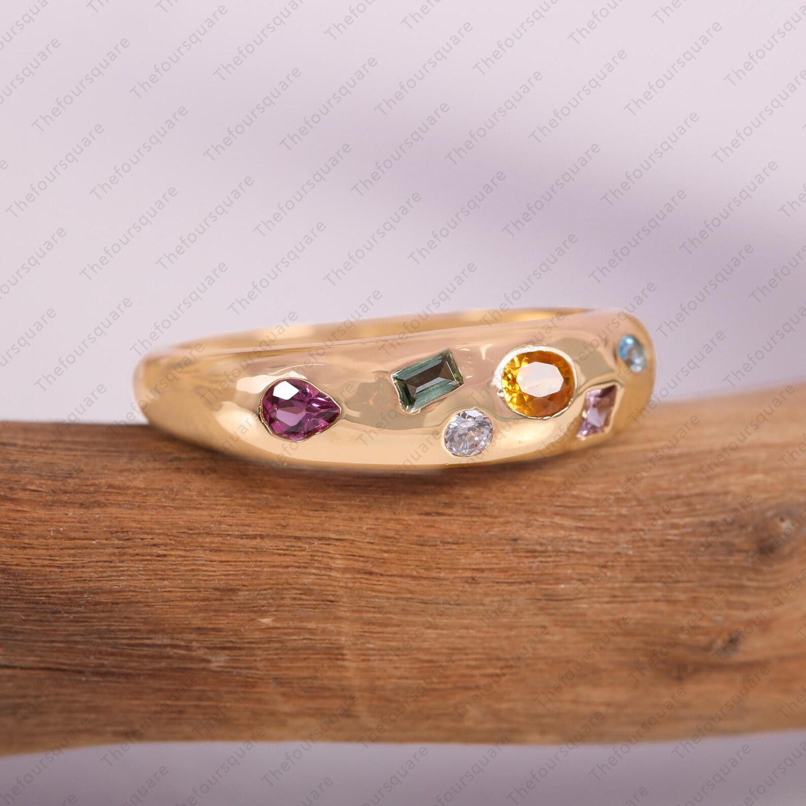 Multi Stone Dome Ring, Flush Set Colorful Ring, Cocktail Ring, 14k ...