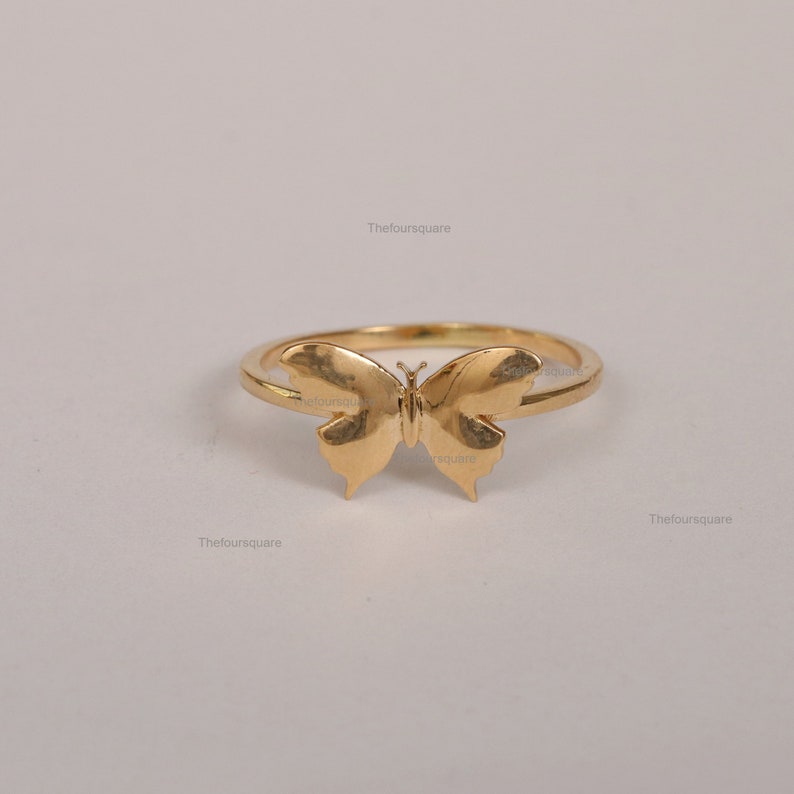 Butterfly Ring, 14k Gold Butterfly Stacking Ring, Plain Gold Minimalist ...