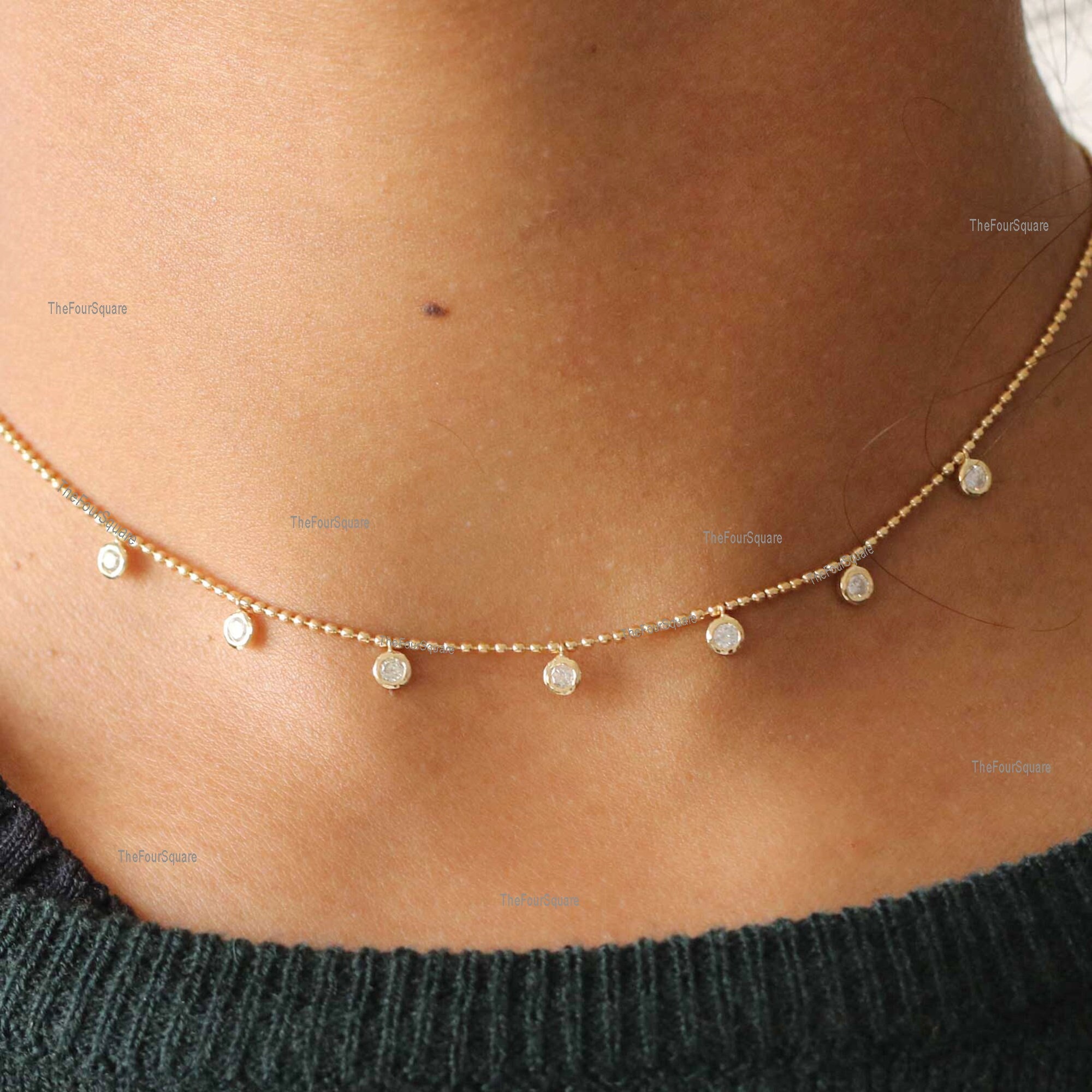 0.45 Ct Diamond Bezel Set Drop Necklace 14k Rose Gold - Etsy