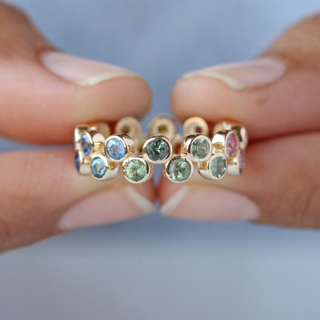 Multi Sapphire Pink Sapphire Stackable Ombre Rainbow Gemstones Ring ...