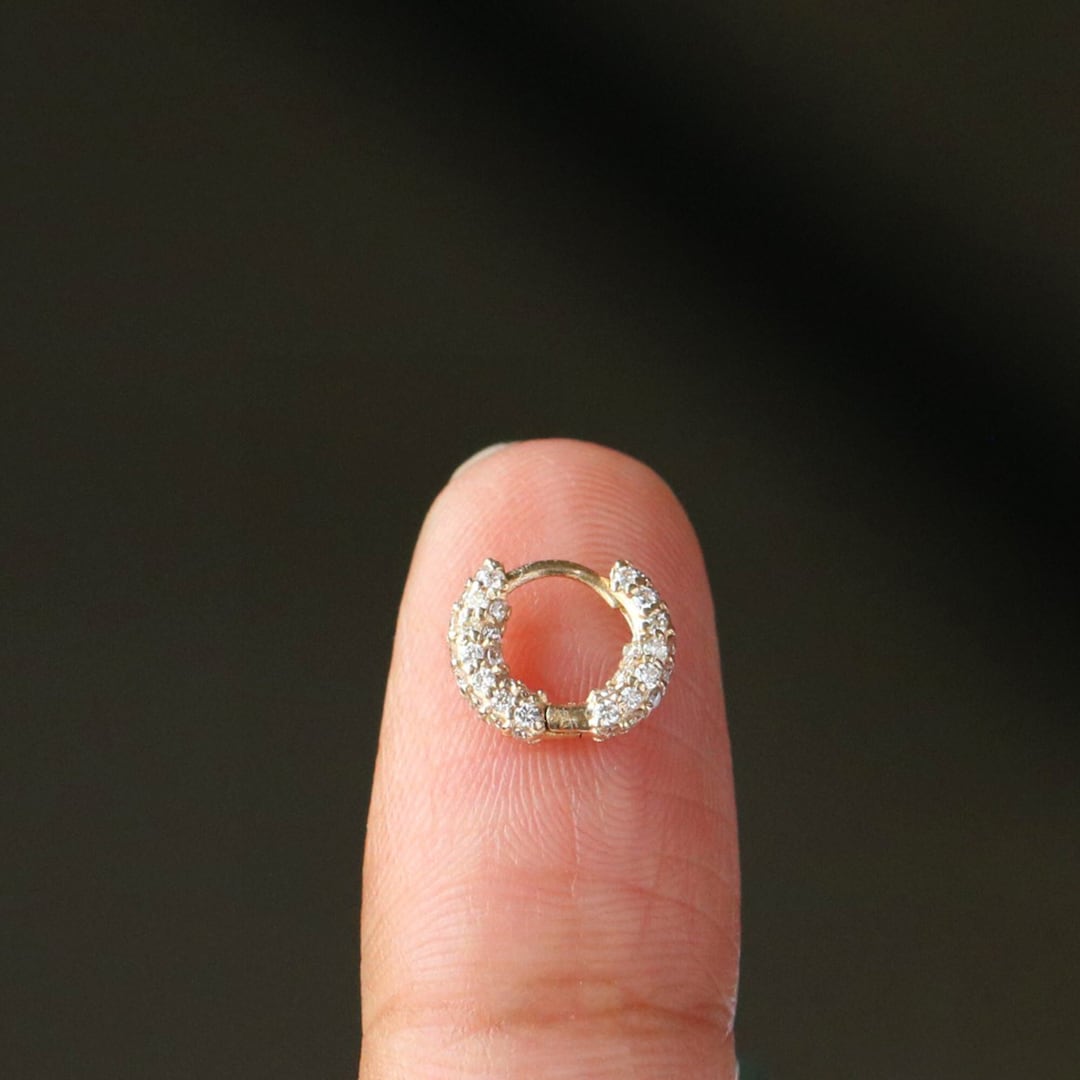 Solid 14k Yellow Gold Cartilage Hoop | Natural Micro Pave Studded ...