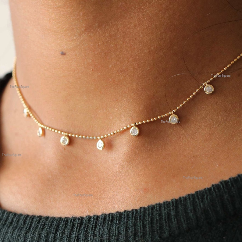 0.45 Ct Diamond Bezel Set Drop Necklace 14k Rose Gold - Etsy