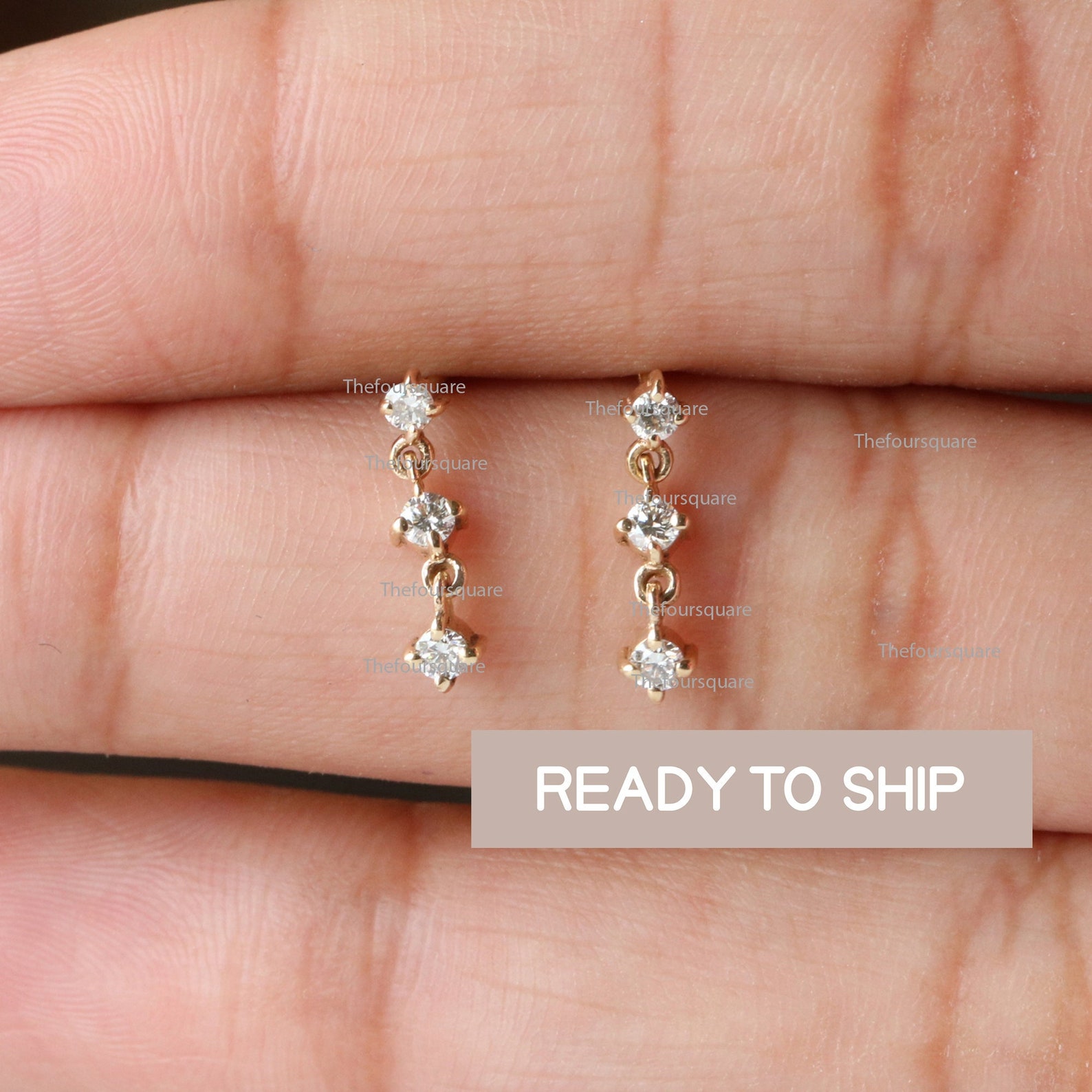 SI Clarity Natural Diamonds Drop Studs, Dainty 3 Diamonds 0.21 Ct Studs ...
