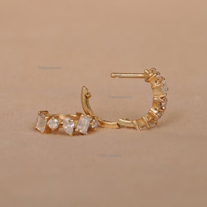 Diamond Multi Shape Hoops, Natural Diamonds Wedding Earrings, 14k Solid ...