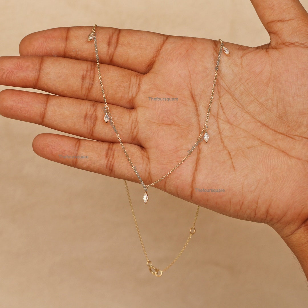 Marquise Diamond Drop Chain Necklace, 14k Gold Distance Necklace, 5 ...