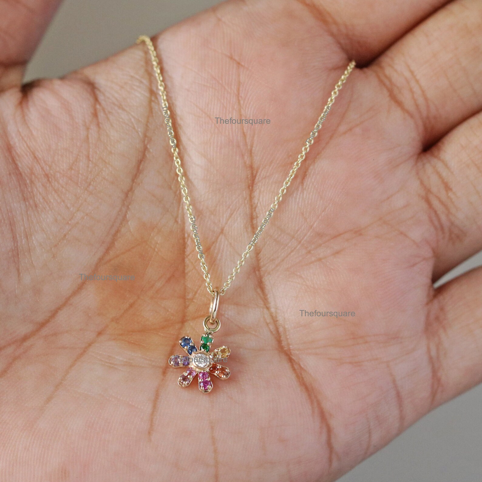Rainbow Sapphire Charm, 14k Gold Colorful Charm Pendant, Natural ...