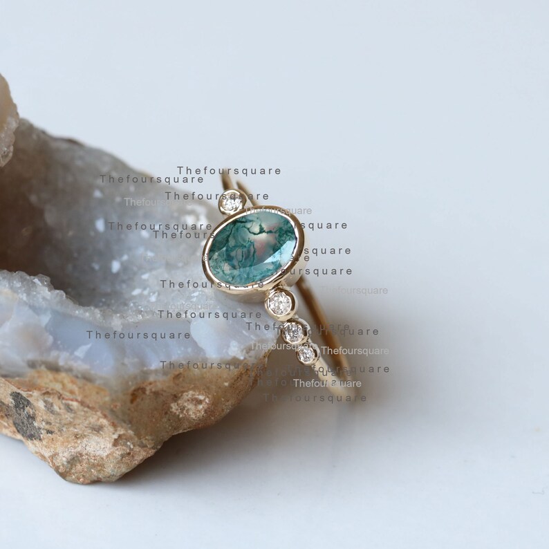 Unique Moss Agate Diamond Ring 14k Yellow Gold Diamond Ring - Etsy