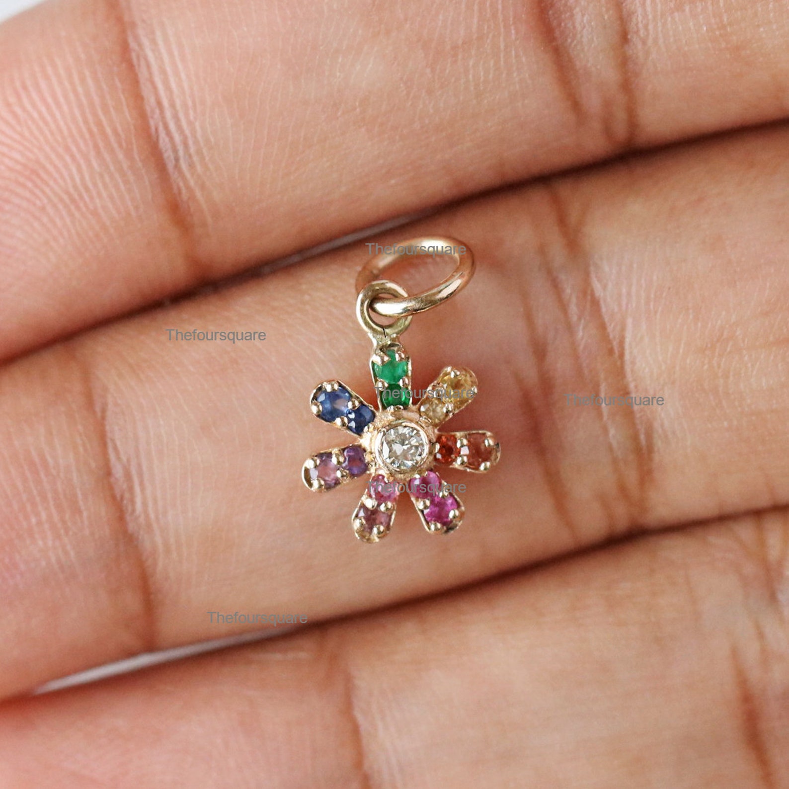 Rainbow Sapphire Charm, 14k Gold Colorful Charm Pendant, Natural ...