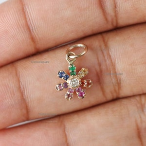 Rainbow Sapphire Charm, 14k Gold Colorful Charm Pendant, Natural ...