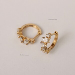 Diamond Multi Shape Hoops, Natural Diamonds Wedding Earrings, 14k Solid ...