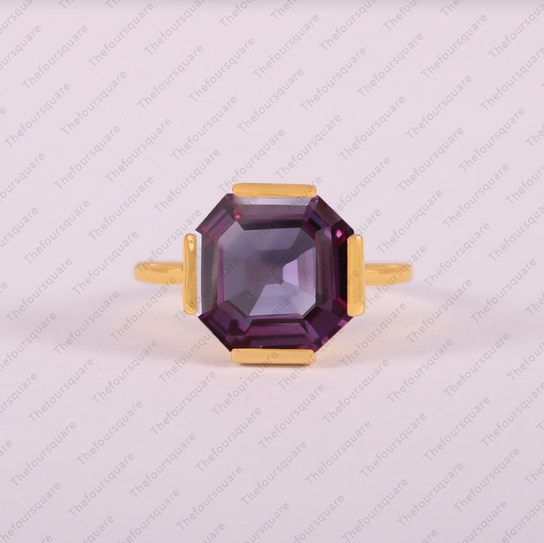 Asscher Cut Alexandrite Ring, 18k Gold Plated Ring, Solitaire Sri ...