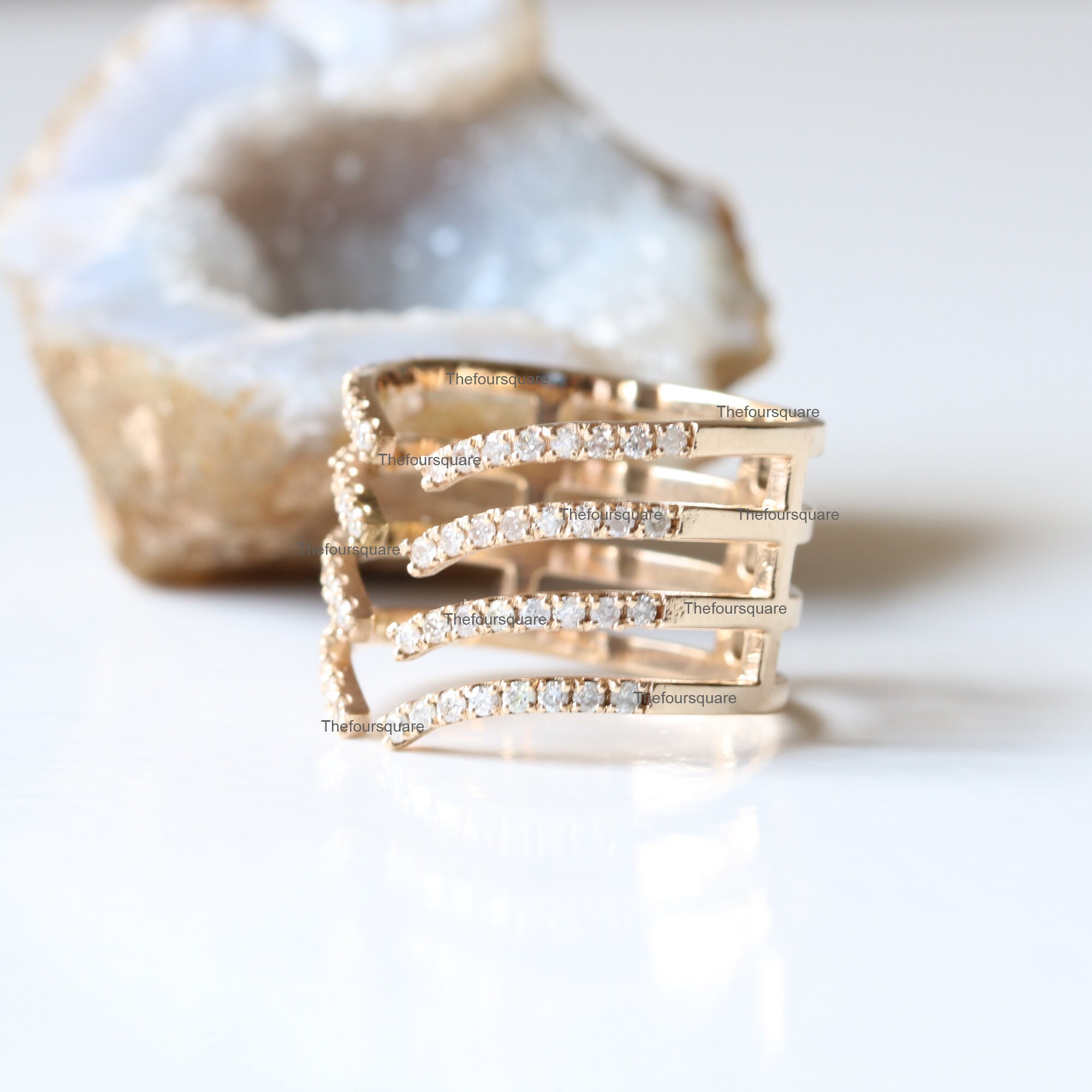 SI Diamond Cuff Ring 14k Yellow Gold Cuff Ring Studded With - Etsy