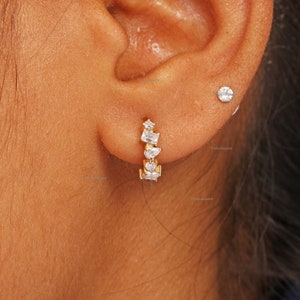 Diamond Multi Shape Hoops, Natural Diamonds Wedding Earrings, 14k Solid ...