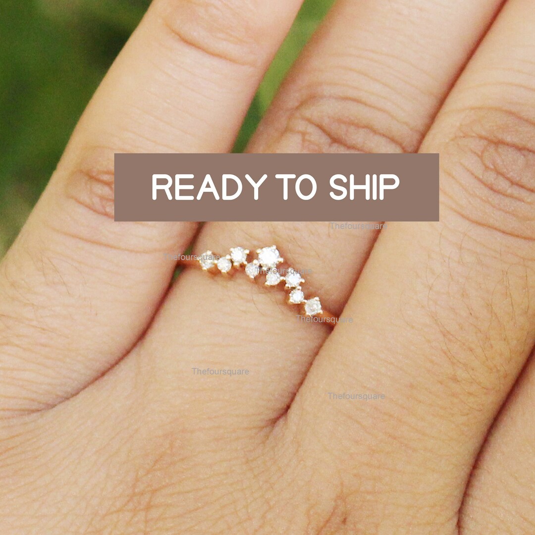 Graduation Diamond Crown Ring, Curved Diamond Band, Stacking Diamond ...