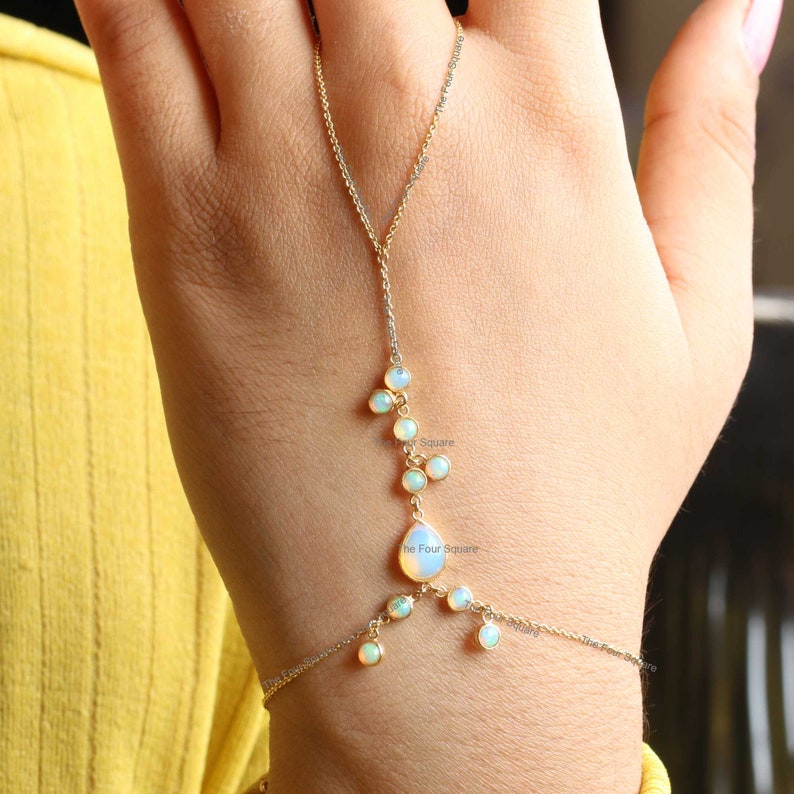 14k Yellow Gold Hand Chain Slave Bracelet Finger Bracelet Etsy