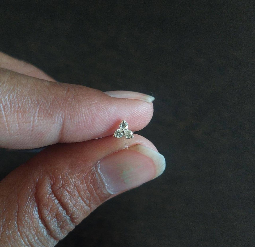 Genuine 0.08ct Diamond & 14K Solid Gold Externally Threaded Flatback ...