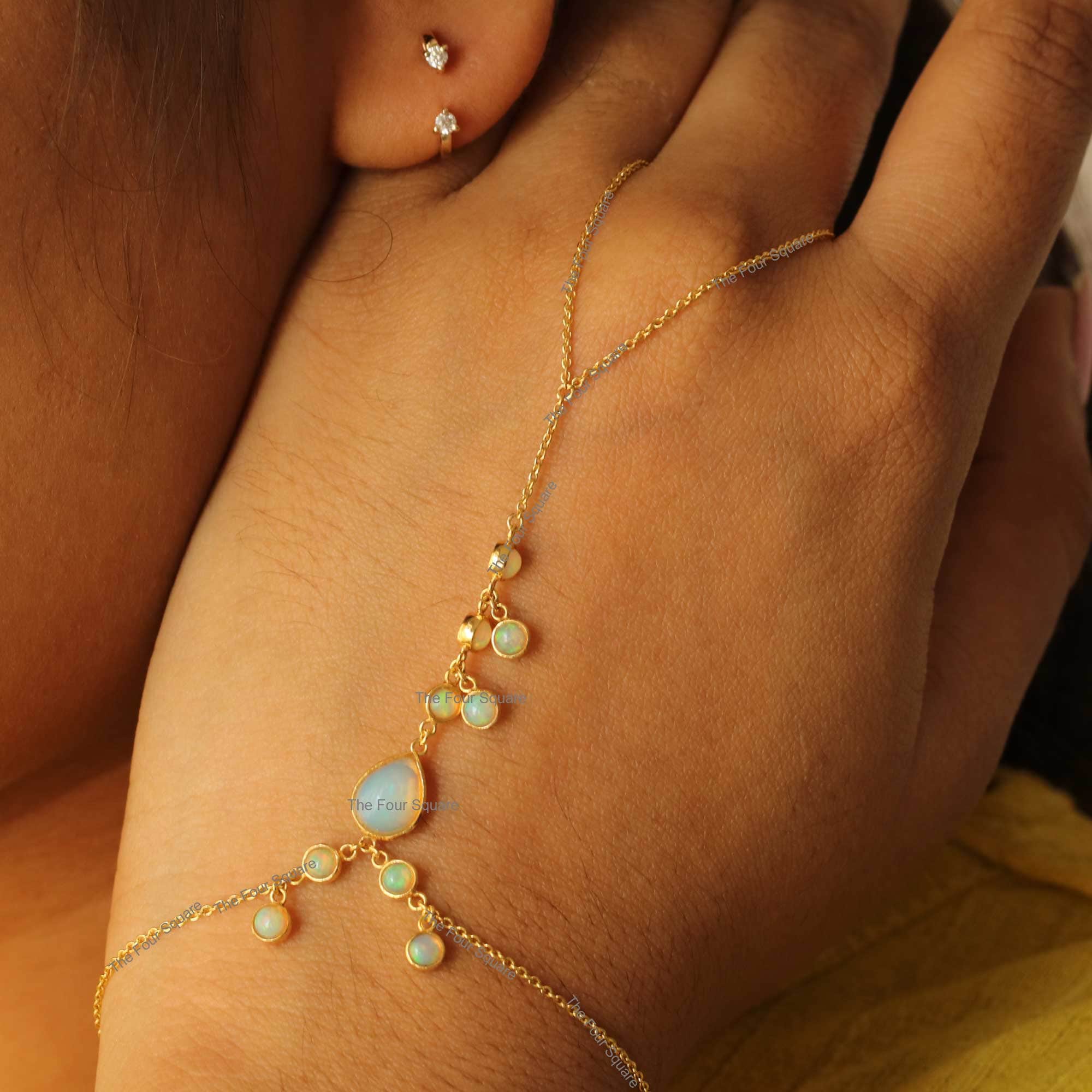 14k Yellow Gold Hand Chain Slave Bracelet Finger Bracelet - Etsy