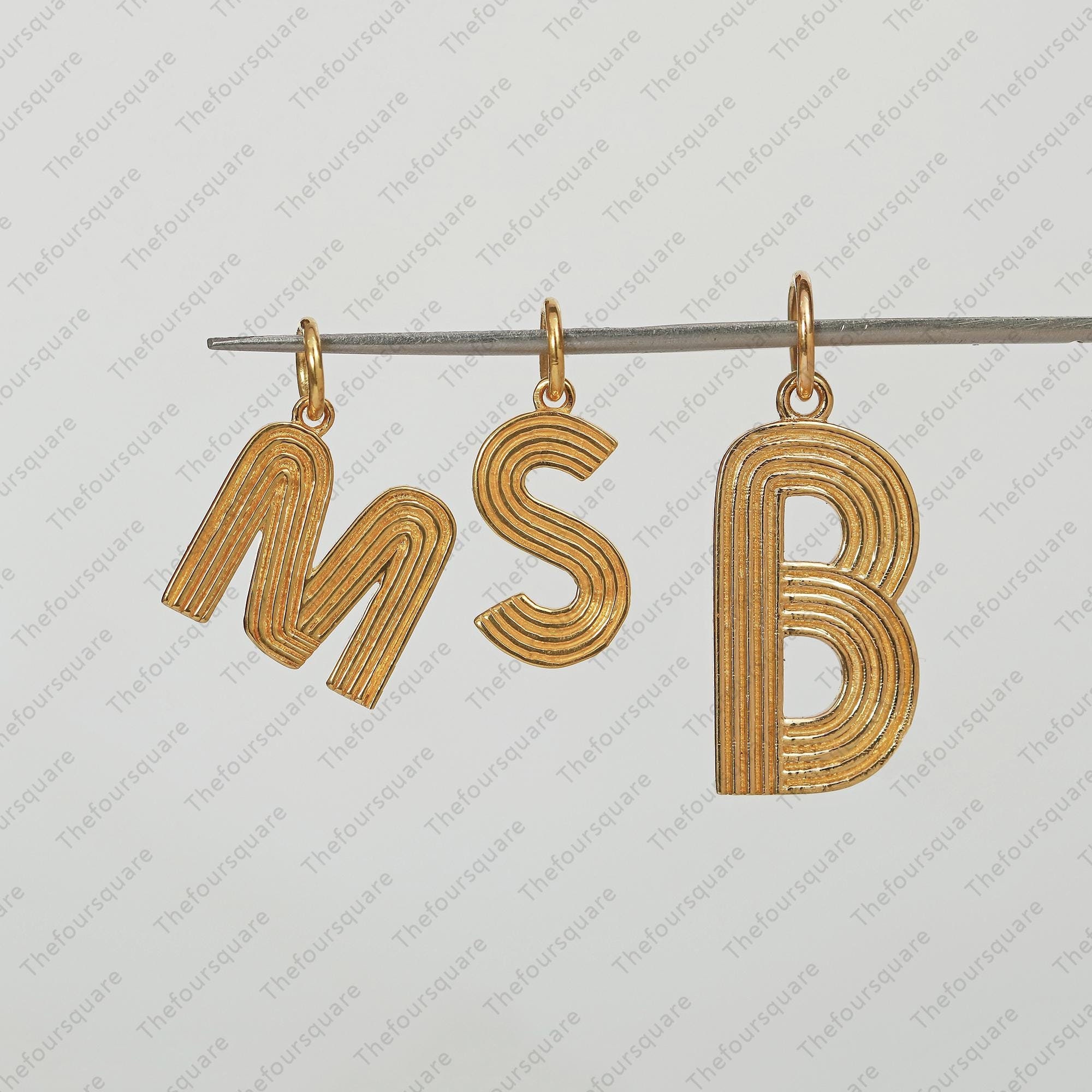 14k Solid Gold Fluted Charm, Custom Letter Charm, Initial Charm ...