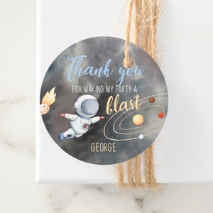 Editable Space Thank You Tags Printable Astronaut Round Favor Tag ...