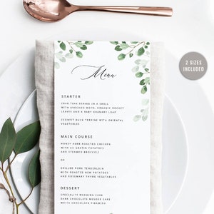 Greenery Menu Template Printable Botanical Menu Card Greenery Wedding ...