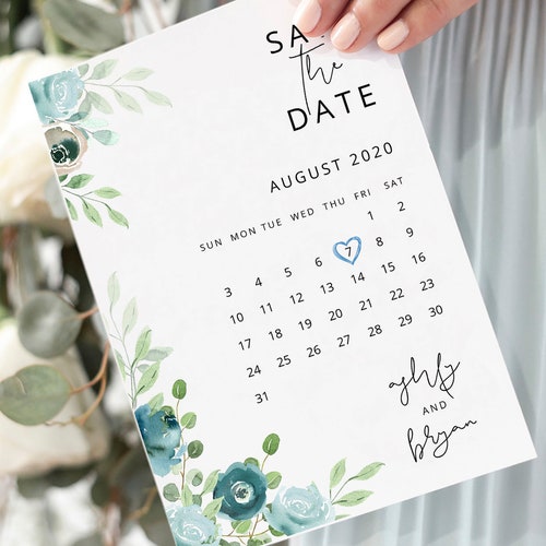 Dusty Blue Save the Date Invitation Editable Template Blue | Etsy