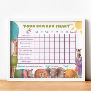 Animals Reward Chart Template Safari Chore Chart Printable Jungle ...