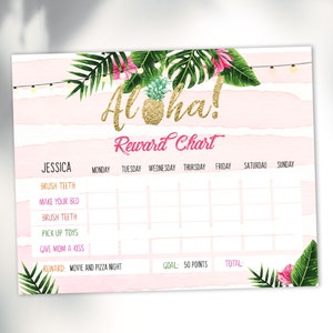 Luau Chore Chart Printable Hawaiian Reward Chart for Girl Tropical Kids ...