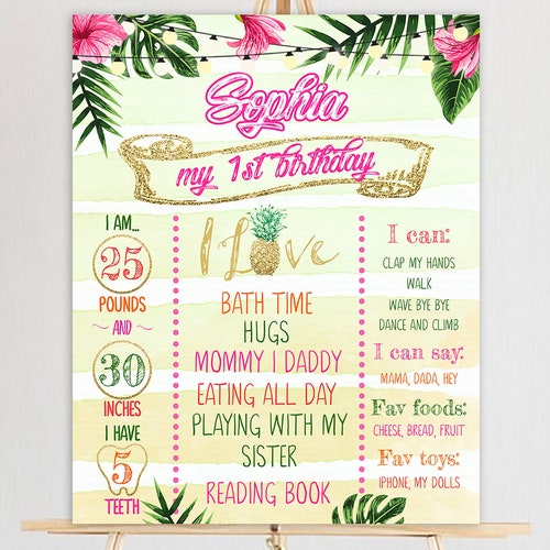 Tropical Birthday Milestone Poster Aloha First Birthday Sign - Etsy