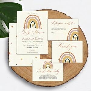 Boho Rainbow Baby Shower Invitation Kit Neutral Baby Shower Bundle ...