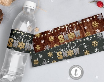 Melted Snow Water Bottle Label Template Blue Silver Winter | Etsy