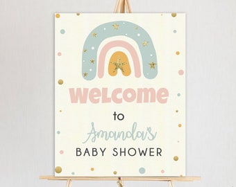 Boho Rainbow Welcome Sign Template Printable Neurtal Rainbow - Etsy