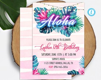 Aloha Birthday Party Invitation Tropical Birthday Invite Any - Etsy